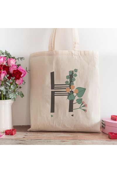 YavuzLife H Harfi Tasarımlı Alışveriş Plaj Bez Çanta