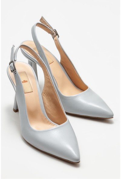 Elle Shoes Gri Deri Kadın Topuklu Ayakkabı