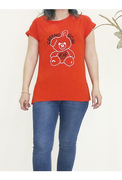 Nmn Giyim Nmn Giyim Ayıcık Desenli Turuncu T-Shirt