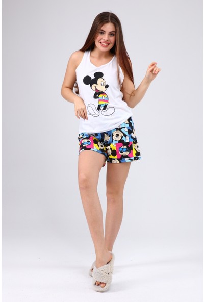 Baks Store Kadın Gökkuşağı Mickey Baskılı Kadın Atlet Şort Takımı Baks Store Kadın Gökkuşağı Mickey Baskılı Kadın Atlet Şort Takımı