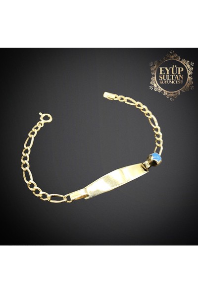 ESK 14 Ayar Altın Mavi Boncuklu Stil Çocuk Künyesi