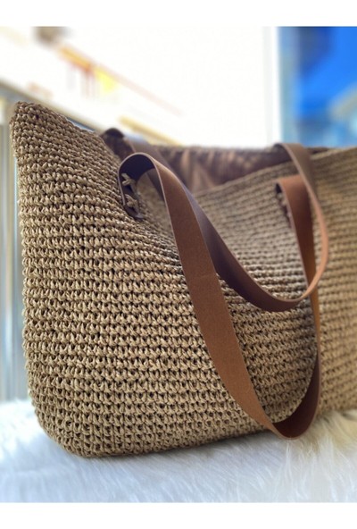 Handmade By Ozens Kahverengi/Tarçın Renkli Hasır Çanta Hasır Kol Çantası