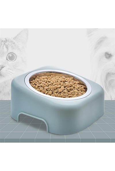 Go ithalat Mikopet Eğimli Çelik Kedi Köpek Mama Kabı -Mavi
