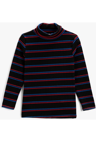 Koton Çizgili Boğazlı Tişört Uzun Kollu