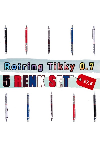 Rotring Versatil Kalem Tikky 0.7 mm Set 5 Renk BY-001 Rotring Versatil Kalem Tikky 0.7 mm Set 5 Renk BY-001