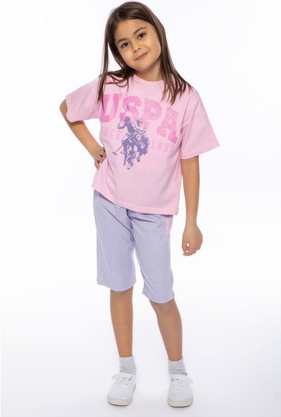 U.S. Polo Toz Pembe Kız Çocuk Kapri Takım