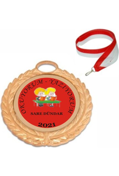 Kişiye Özel Isim Baskılı Okuyorum Yazıyorum Altın Renkli Madalya