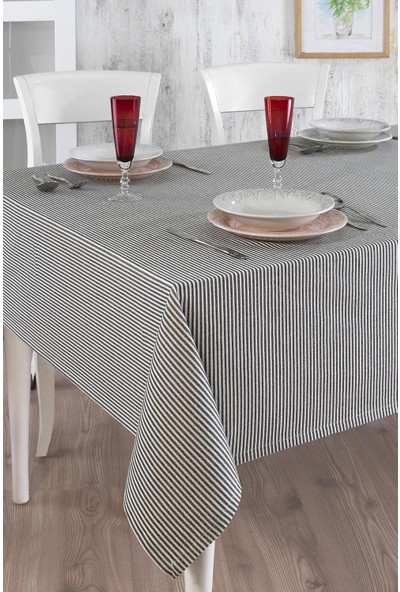 Ödel Home Siyah Ince Çizgili Masa Örtüsü