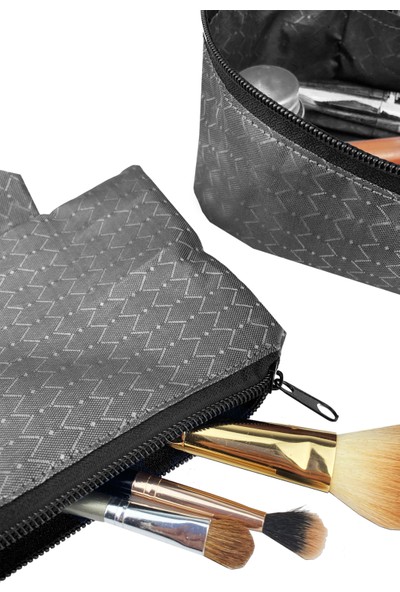 Kadın Gri Makyaj Fırçası Sütyen Saklama ve Iç Çamaşırı Düzenleyici Makyaj Çantası