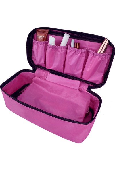 Kadın Pembe Makyaj Fırçası Sütyen Saklama ve Iç Çamaşırı Düzenleyici Makyaj Çantası