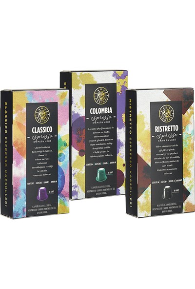 Kahve Dünyası Classico + Ristretto + Colombia Kapsül Kahve Seti 3 x 10 Kapsül Kahve Dünyası Classico + Ristretto + Colombia Kapsül Kahve Seti 3 x 10 Kapsül