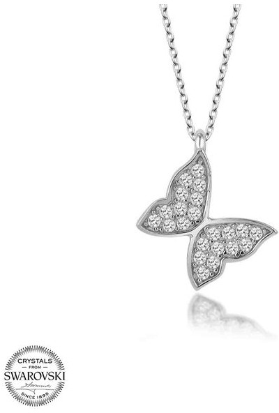 Gumush Swarovski Taşlı Gümüş Kelebek Bayan Kolye