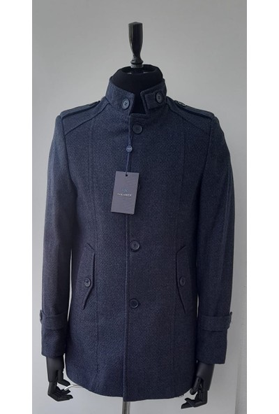 Vakamen Erkek Slimfit Lacivert, Gri Yün Kaban