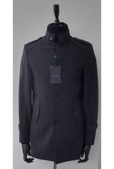 Vakamen Erkek Slimfit Füme, Gri Yün Kaban