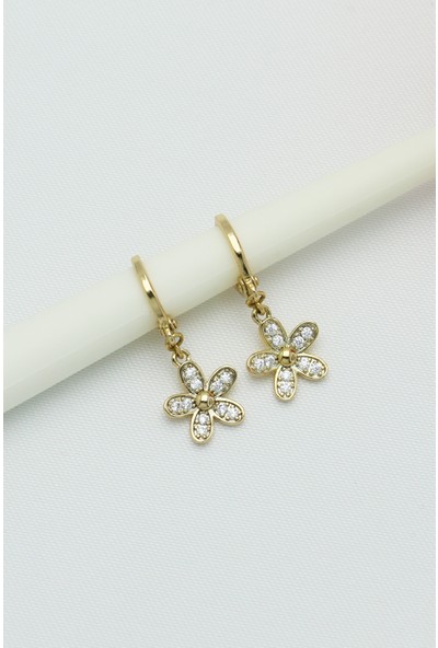 Caisya Butik Xuping Rose Altın Kaplama Kararmaz Vip Seri Taşlı Çiçek Sallantılı Çelik Küpe 2,5cm