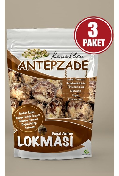 Badem Kaplı Antep Fıstığı Ezmesi Dolgulu Hurmalı Antep Lokması 3 x 100 G Badem Kaplı Antep Fıstığı Ezmesi Dolgulu Hurmalı Antep Lokması 3 x 100 G