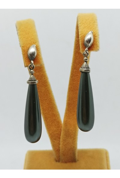 Firuze Gümüş Mayorka Inci Gri Renk Uzun Gümüş Küpe