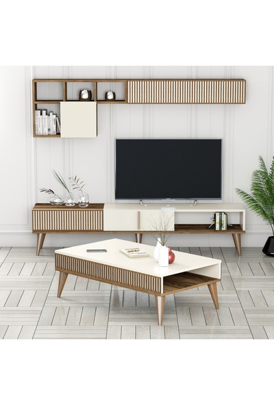 Variant Milan Tv Ünitesi ve Orta Sehpa Takımı - Ceviz / Krem