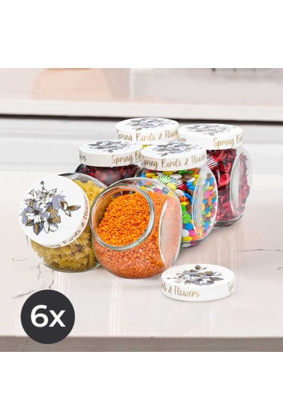 Herevin 144908 Birds And Flowers 6X750 cc Yatık Kavanoz Saklama Takımı