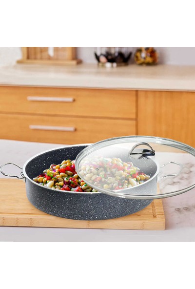 Eda Zeyna 36 cm Cam Kapaklı Granit Pilav Karnıyarık Tenceresi Gri Eda Zeyna 36 cm Cam Kapaklı Granit Pilav Karnıyarık Tenceresi Gri