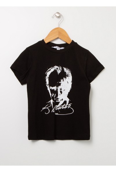 Limon Bisiklet Yaka Standart Kalıp Baskılı Siyah Çocuk T-Shirt - Msa-03