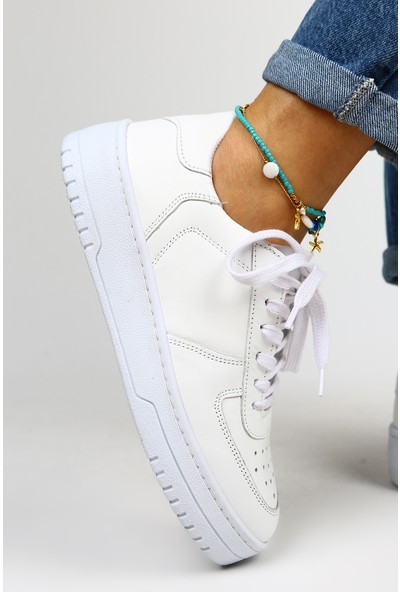 Manijero Jero Kadın Deri Bağcıklı Beyaz Sneakers Manijero Jero Kadın Deri Bağcıklı Beyaz Sneakers