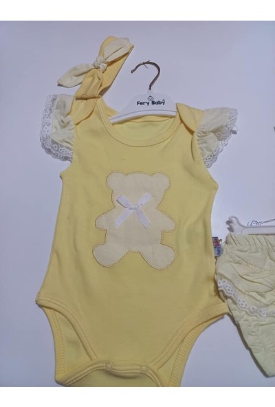 Fery Baby Bandanalı Ters Ayı Desenli Şortlu Kız Bebek Yazlık Takım