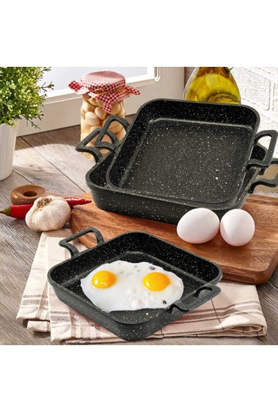 Eda 20+22+24 cm Döküm 3lü Kare Sahan Seti Siyah