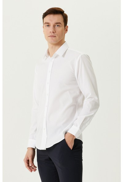 Network Slim Fit Beyaz Non-Iron Gömlek