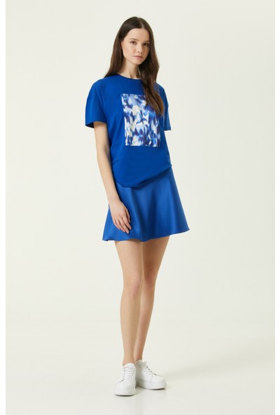 Network Mavi Mini Saten Kumaş Etek Network Mavi Mini Saten Kumaş Etek