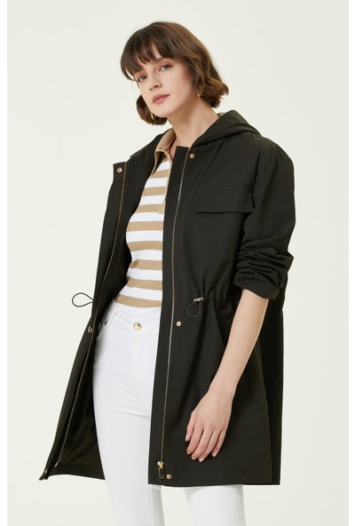 Network Regular Fit Haki Kapüşonlu Pardösü