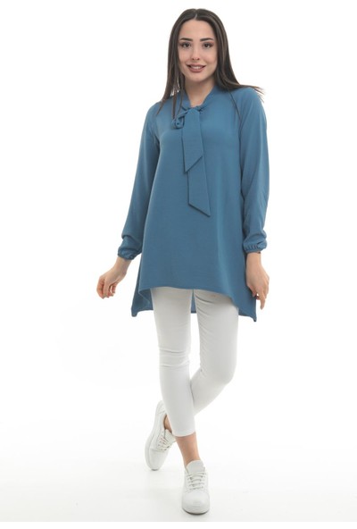 Store Braavos Fular Detaylı Aerobin Kadın Mavi Tunik