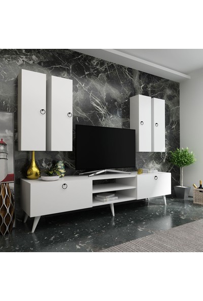 Myniture Ideal Tv Ünitesi + Duvar Raf ve Dolaplı Q7821-1 Beyaz