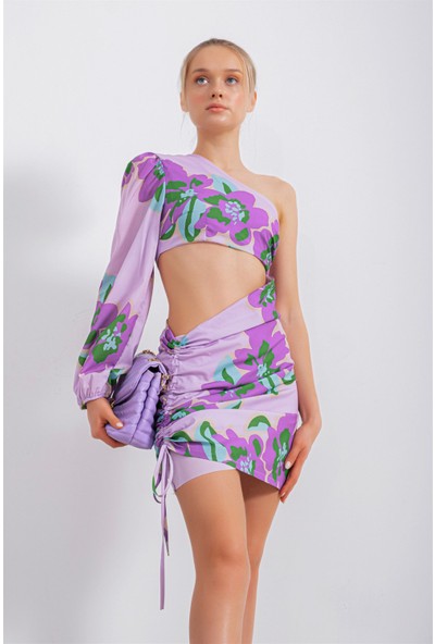 MyLove Tek Omuz Camellia Elbise Lila