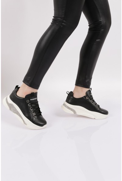 Dgn 22110-22Y Kadın Kalın Taban Silver Taslı Bagcıklı Sneakers Ayakkabı