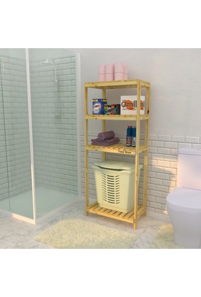 Fokai Wood Cesta - Çamaşır Sepeti Için Tasarlanmış Banyo Raf Sistemi