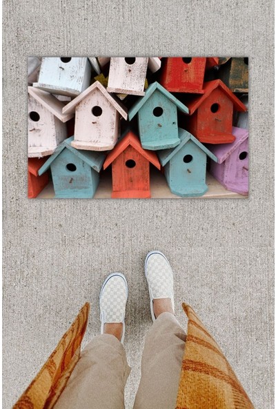 Dijital Baskı Dekoratif Kuş Evi Renkli Kapı Önü Paspası PS1199 Dijital Baskı Dekoratif Kuş Evi Renkli Kapı Önü Paspası PS1199