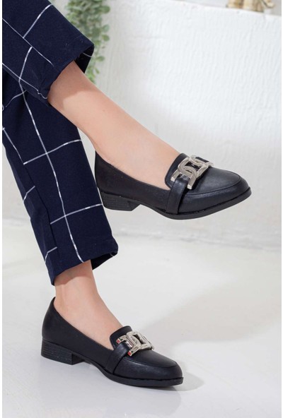 Mft Kadın Tokalı Siyah Loafer Babet Mft Kadın Tokalı Siyah Loafer Babet