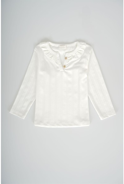 Miniko Kids Kız Bebek Çizgili Yaka Düğmeli Fırfırlı Badi