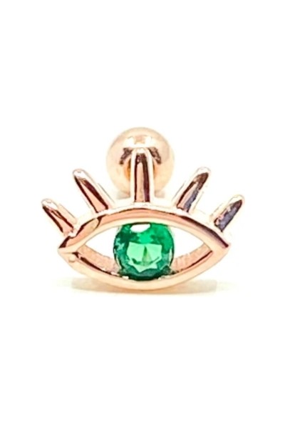 Mooije Silver Mini Kirpikli Göz Yeşil Taşlı Gold Gümüş Piercing