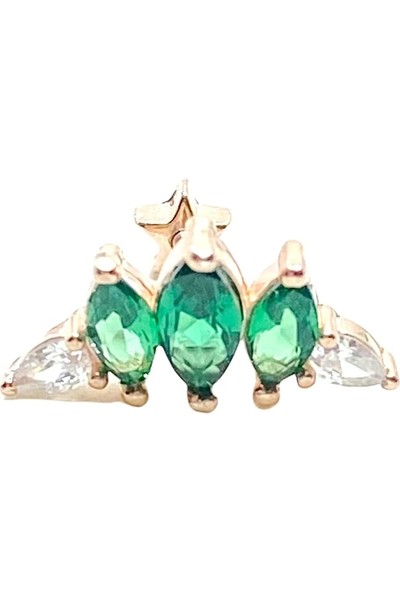 Mooije Silver Yeşil Taşlı Taç Gümüş Piercing