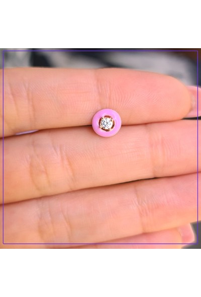 Mooije Silver Pembe Mineli Taşlı Oval Gold Gümüş Piercing