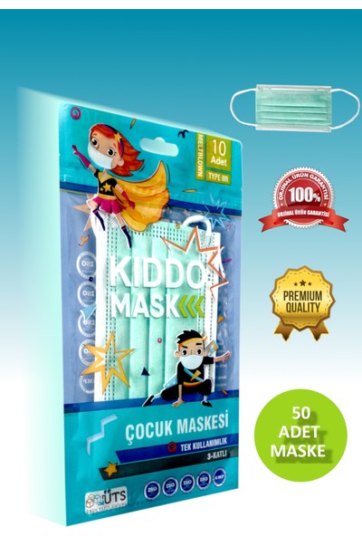 Kiddomask Kiddo Mask Yeşil Cerrahi Maske - Meltblown Filtreli - Burun Telli - 5X10LU Paket(Üts Kayıtlı) Kiddomask Kiddo Mask Yeşil Cerrahi Maske - Meltblown Filtreli - Burun Telli - 5X10LU Paket(Üts Kayıtlı)