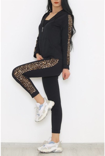 Modaymış Şeritli Eşofman Takımı Siyahleopar - 8980.1348.