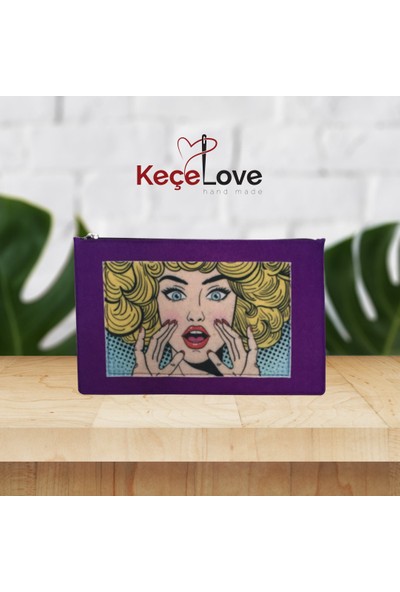 Keçe Love Mor Portföy Keçe Clutch