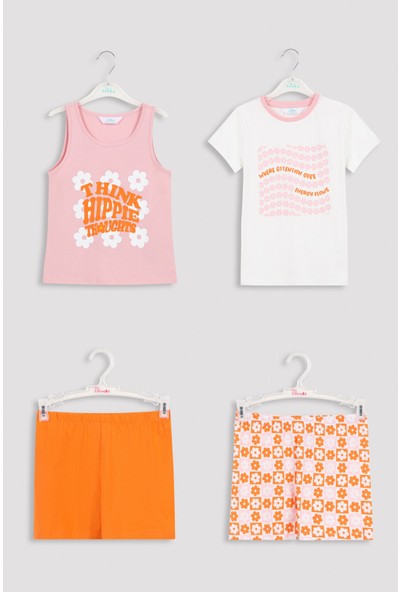 Penti Çok Renkli Kız Çocuk Think Hippie 4lü Pijama Takımı