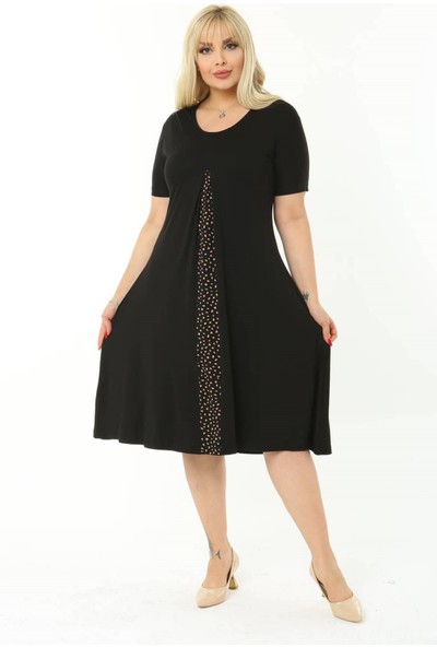 Mia Butik Büyük Beden Siyah Robadan Elbise