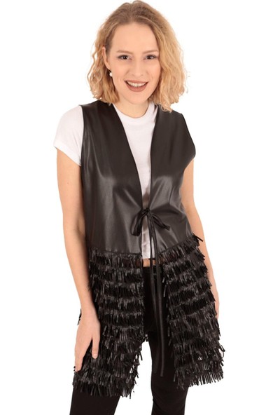 Su Peri Butik Yeni Sezon Saçaklı Deri Yelek