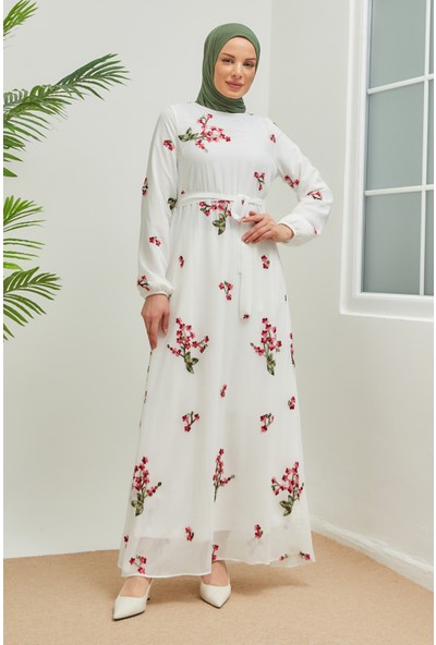 Instyle Lisa Çiçek Desen Baskılı Şifon Elbise - Beyaz Instyle Lisa Çiçek Desen Baskılı Şifon Elbise - Beyaz