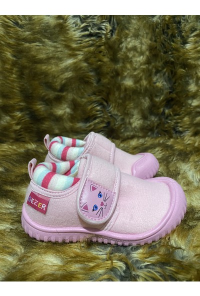 Gezer Pembe Cırtlı Kaydırmaz Kız Bebek Çocuk Anaokulu Günlük Ev Kreş Panduf Ayakkabı 2994